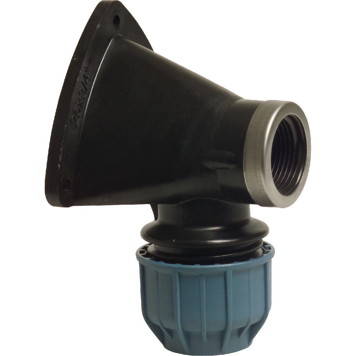 Jason Muurplaat 90° PP 20 mm x 1/2" knel x binnendraad 16bar zwart/blauw DVGW/KIWA/WRAS/SVGW ...