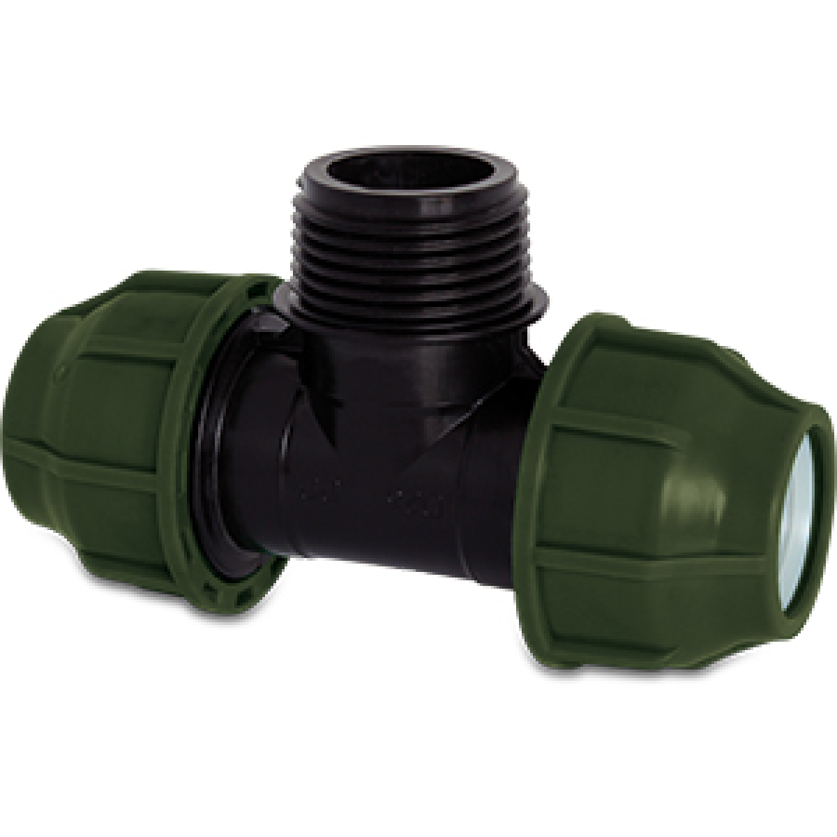 T-stuk 90° PP 32 mm x 3/4" x 32 mm knel x buitendraad x knel 10bar zwart/groen | Aantal 1 ...
