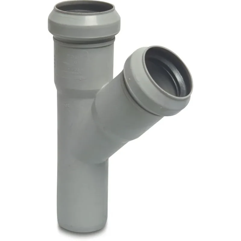 T-stuk 45° PP 50 mm manchet x manchet x spie grijs | Aantal 1 : Handelsonderneming Smolders B.V.