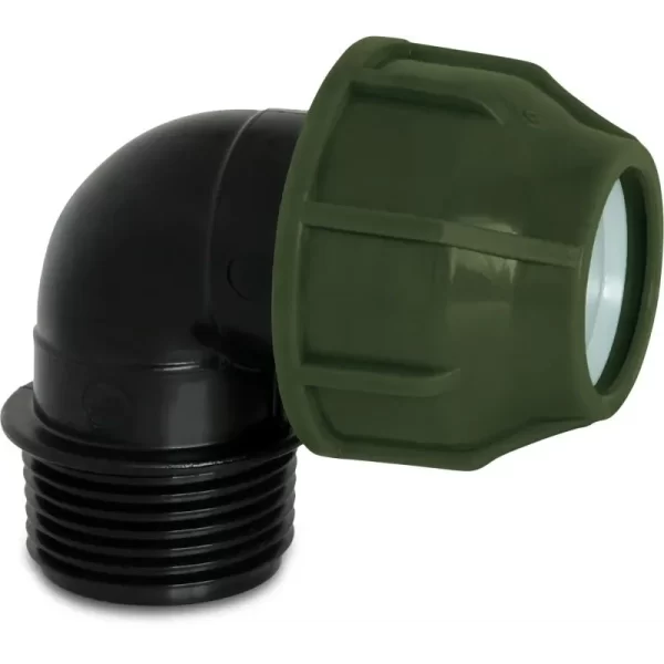 Knie 90° PP 50 mm x 1 1/2" knel x buitendraad 10bar zwart/groen | Aantal 1 : Handelsonderneming ...